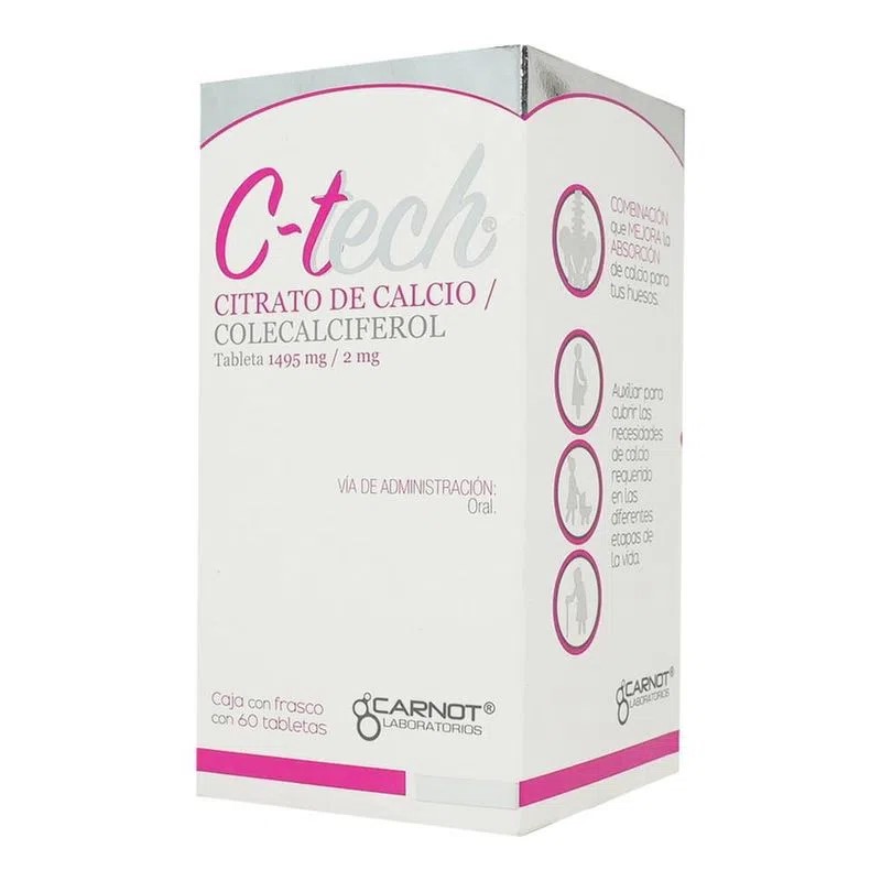 C-TECH 1495/2 MG C/60 TAB CITRATO DE CALCIO COLECALCIFEROL LAB CARNOT ...